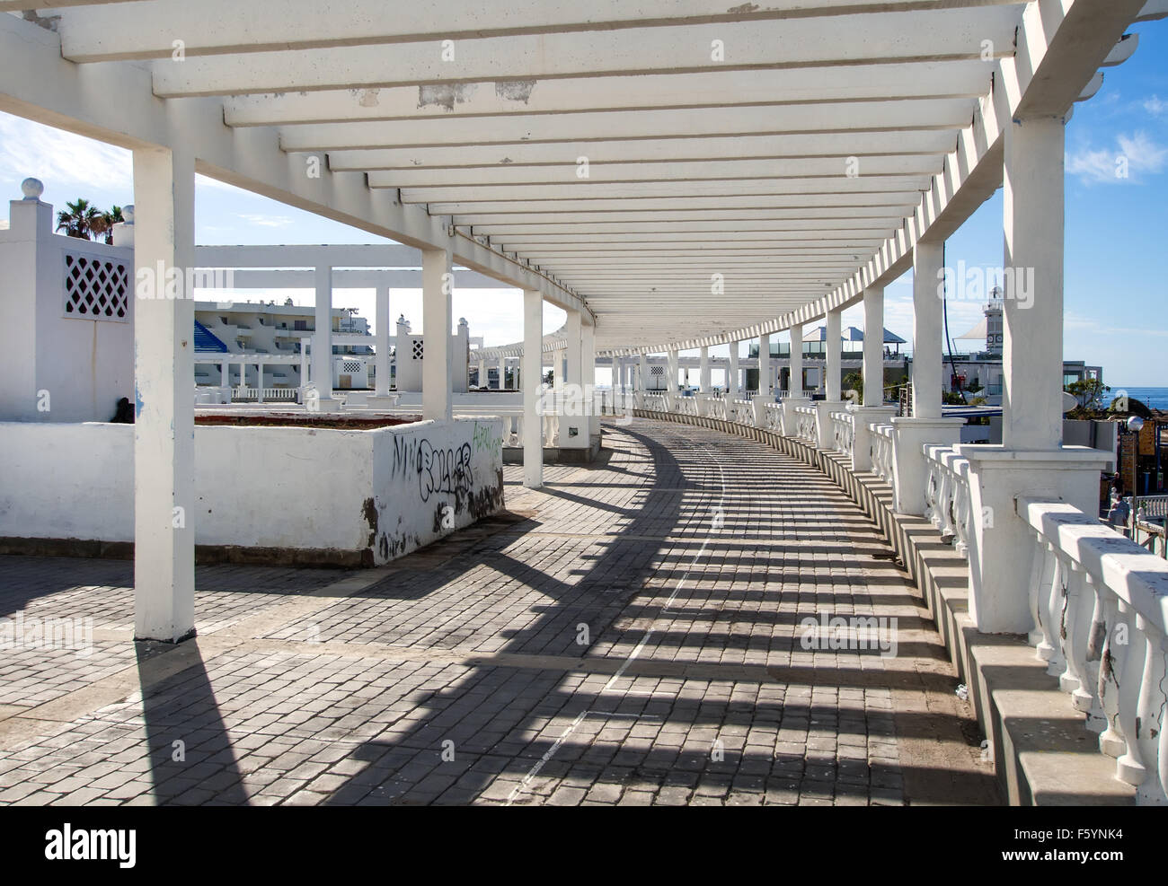 Seafront promenade along Las Americas beach. Tenerife, Canary Islands ...