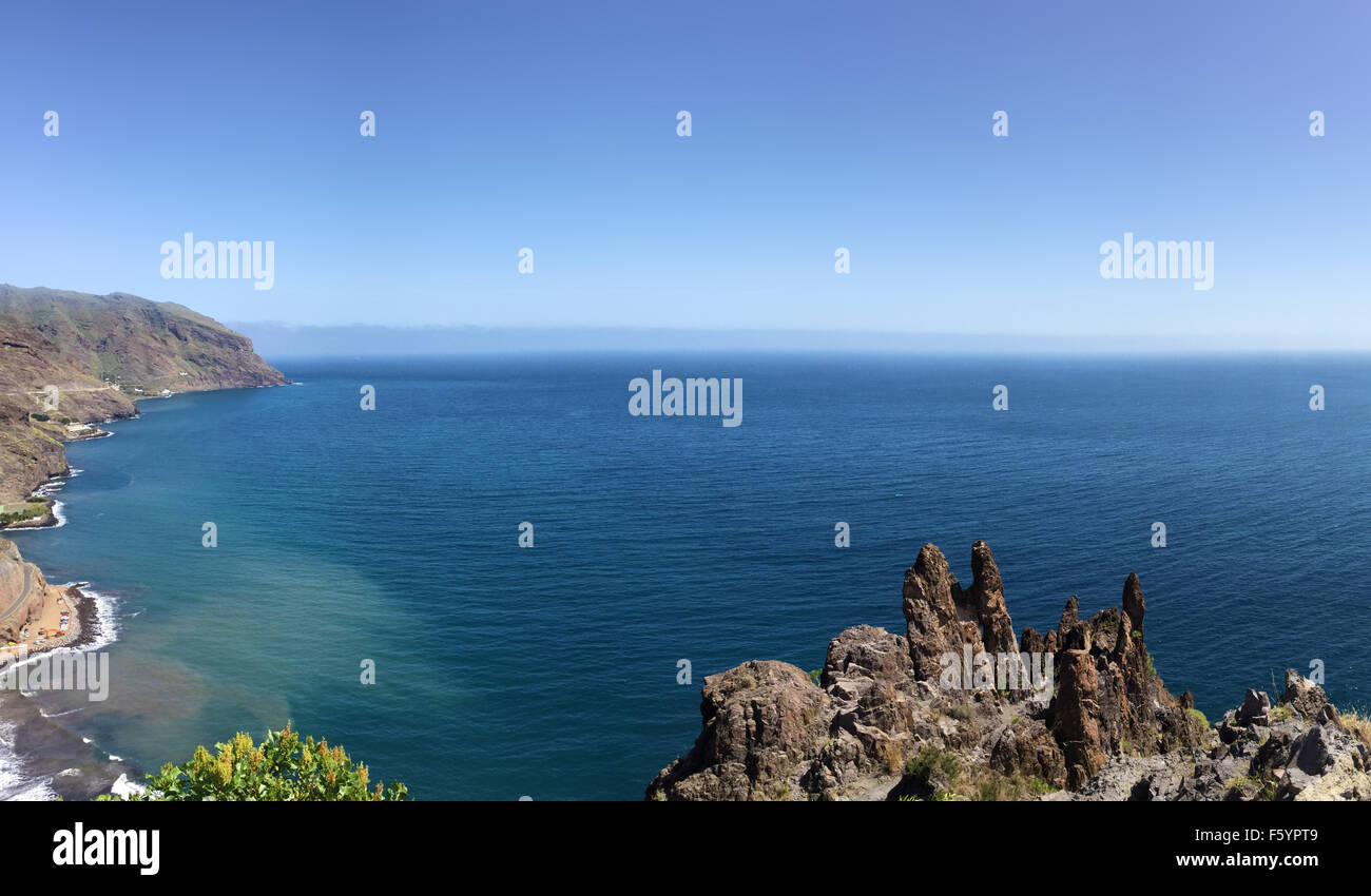 Ocean panoramic view - shore, coast, sea and blue sky Stock Photo - Alamy