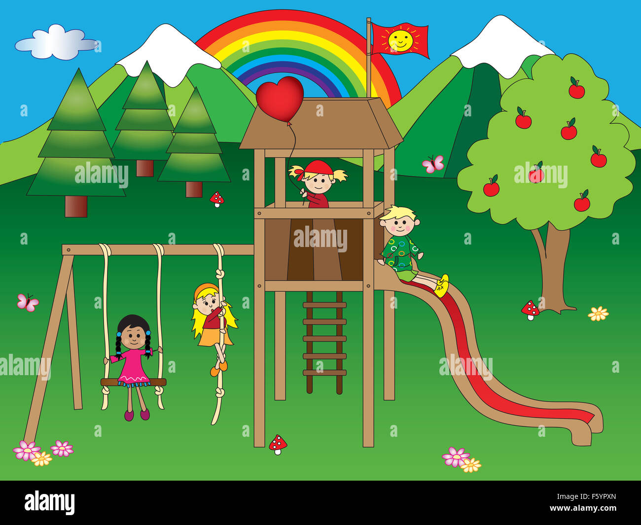 happy children in a playground Stock Photo - Alamy