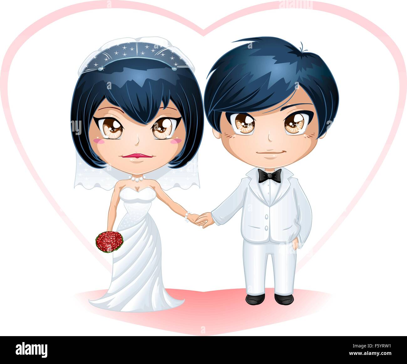 A vector illustration of a bride and groom dressed for their wedding ...