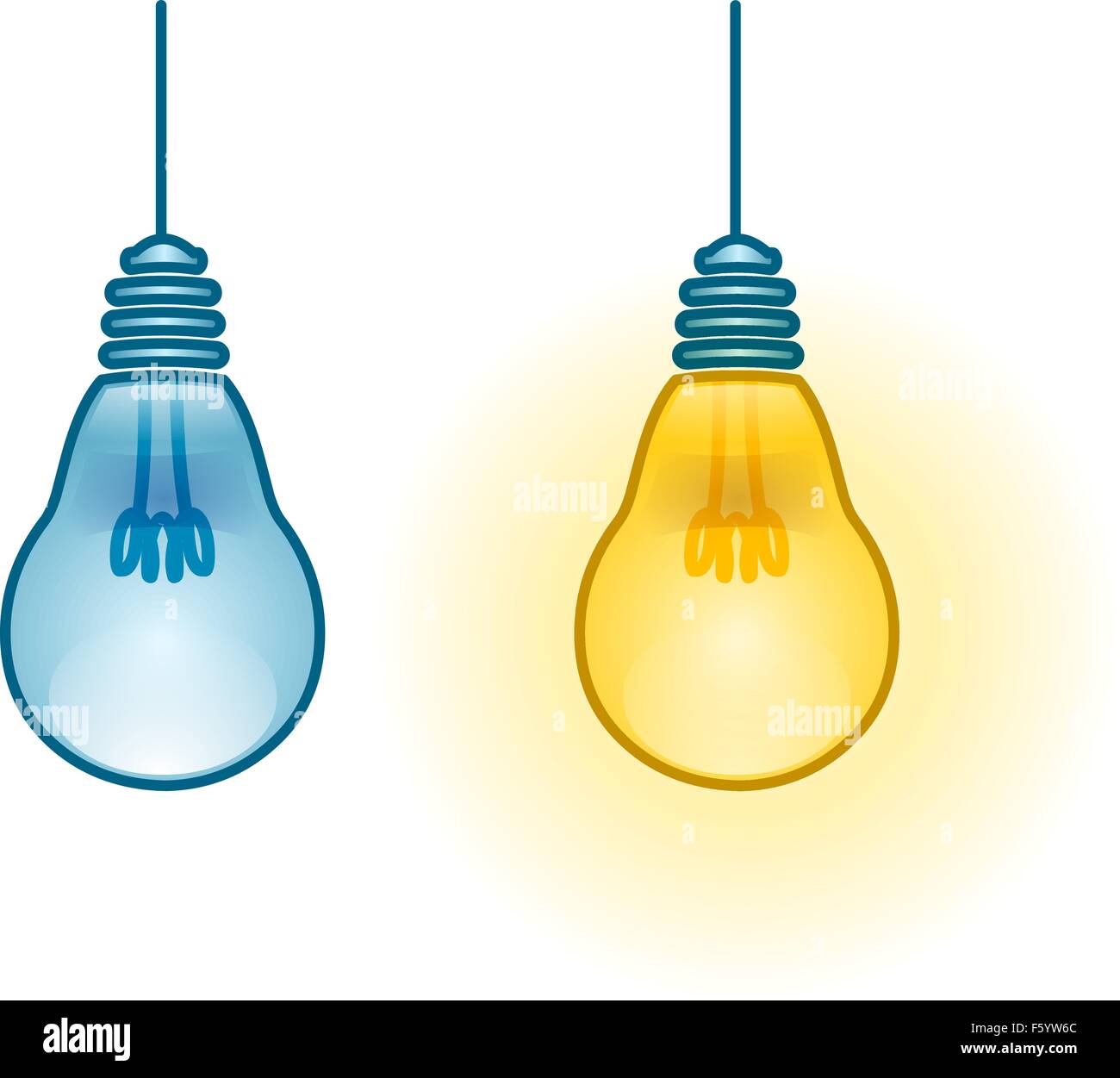 A vector illustration of two turned on and off light-bulbs Stock Vector ...