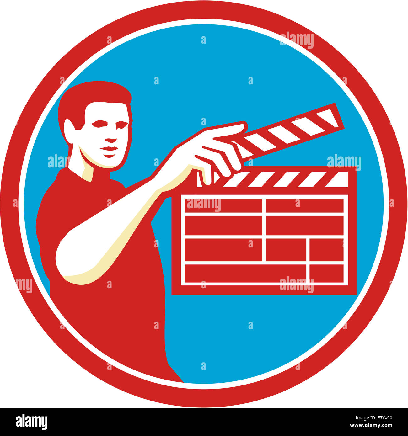 Illustration of a film crew with clapperboard filming viewed from front ...