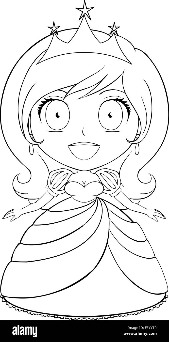 Vector illustration coloring page of a beautiful princess smiling Stock ...
