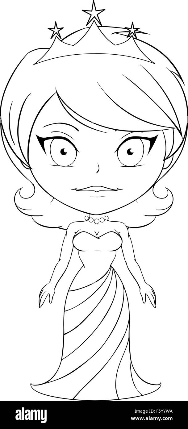 Vector illustration coloring page of a beautiful princess smiling Stock ...