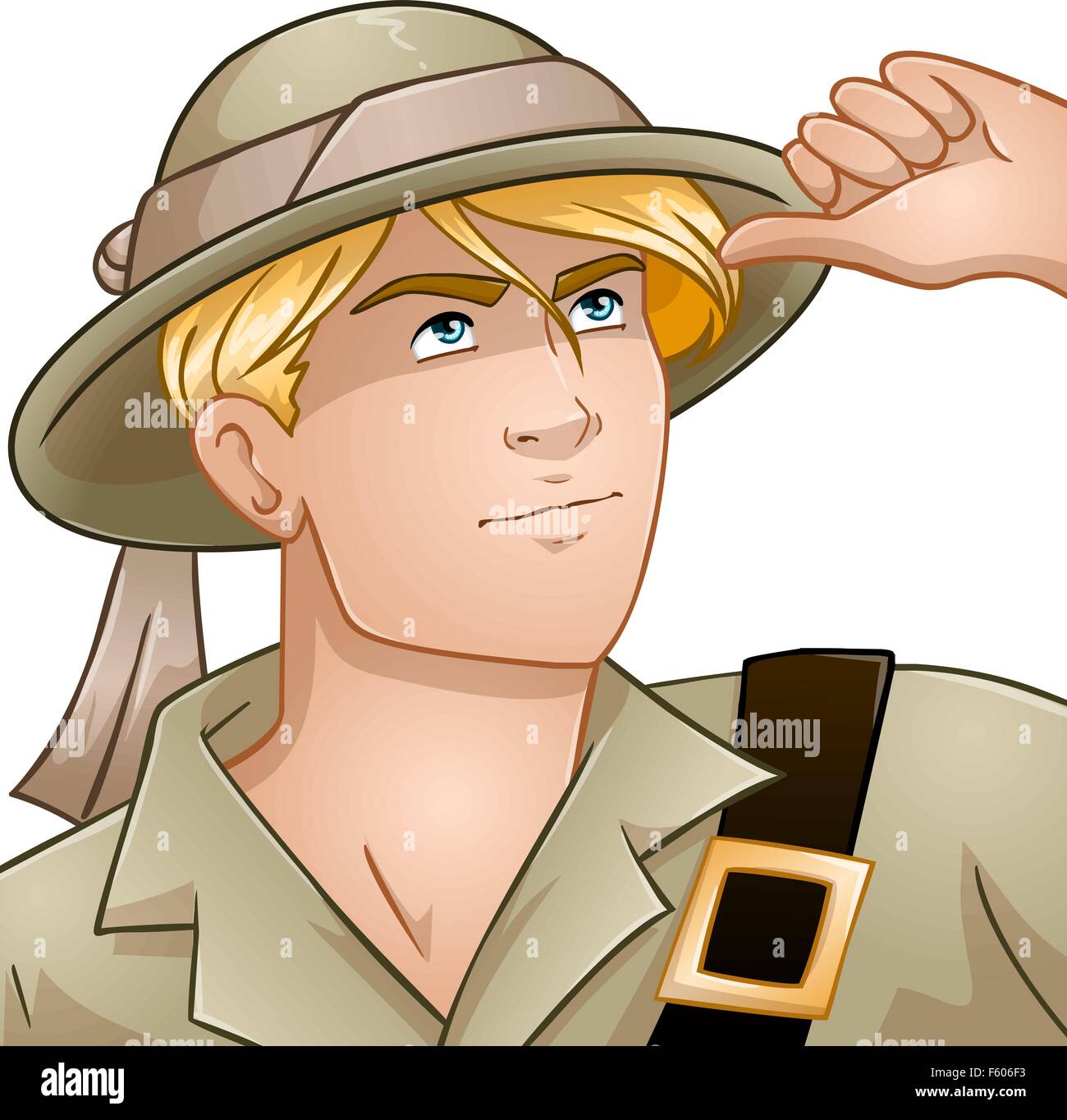 Vector illustration of a blond nature explorer looking up Stock Vector ...