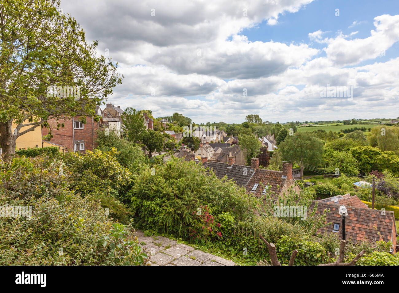 The attractive town of Malmesbury on the hillside above the River Avon ...