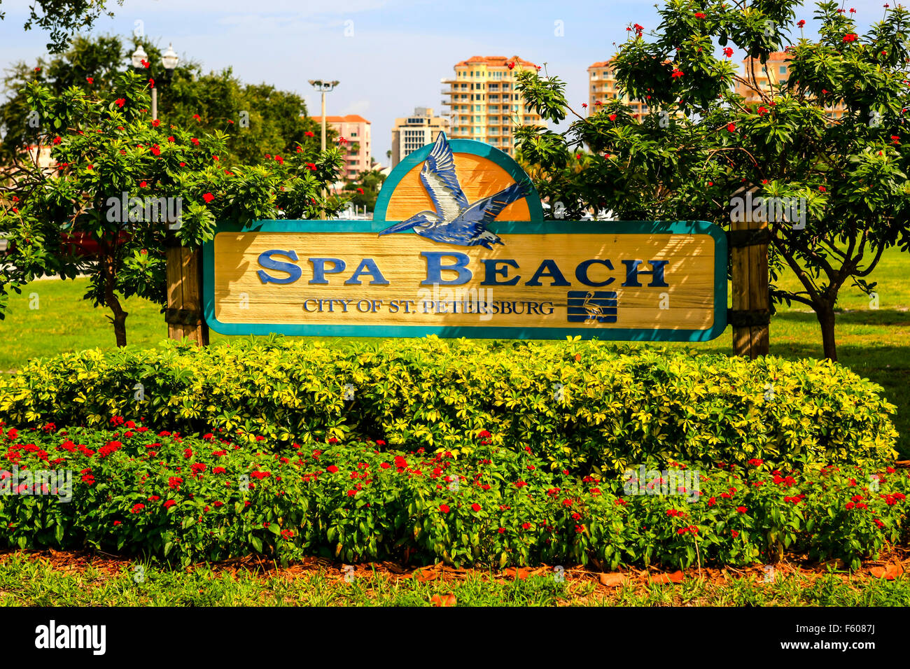 Spa Beach signboard in the city of St. Petersburg Florida Stock Photo ...