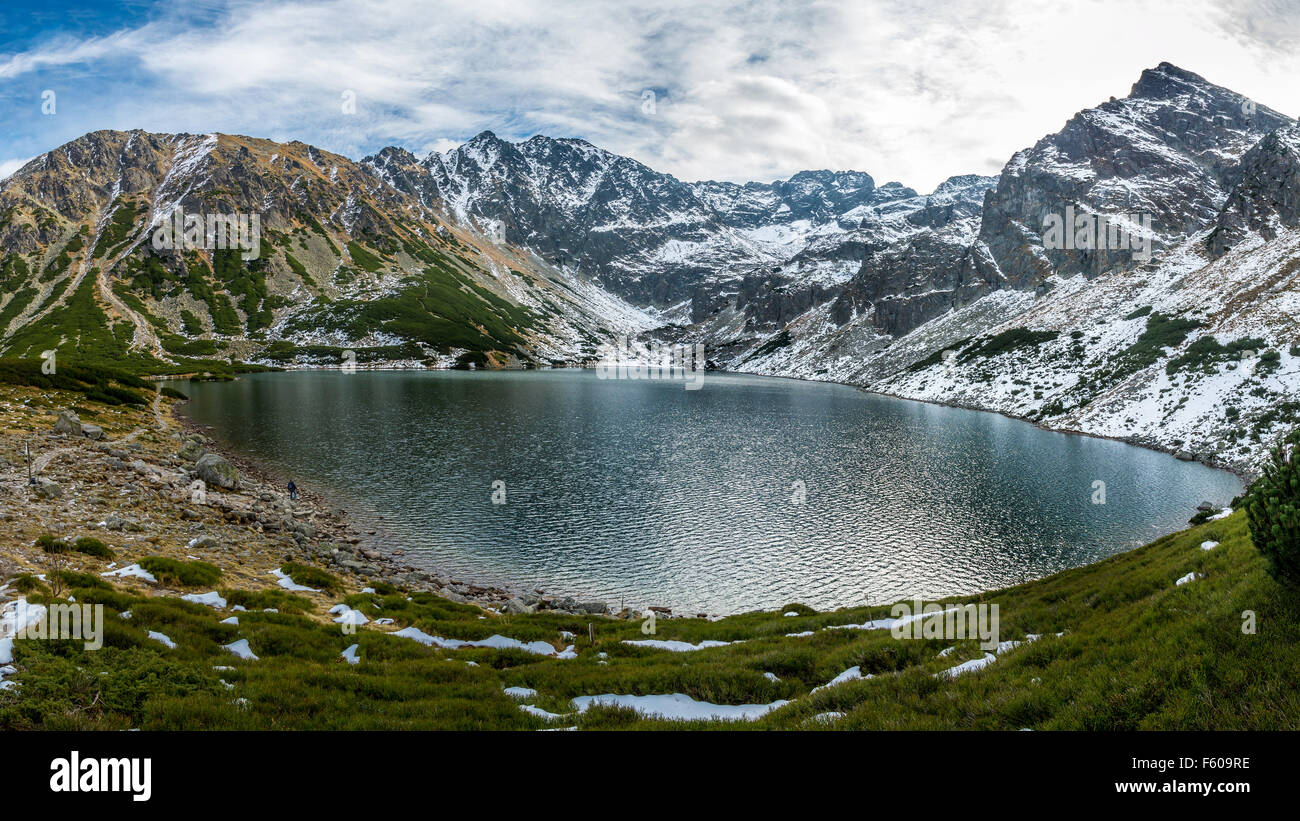 Panoramic view of the Polish Black Pond "Czarny Staw" in the High Tatra ...