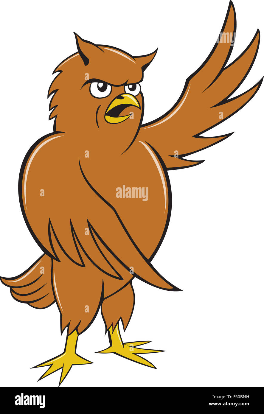 Illustration of an owl standing with wing pointing to the side set on ...