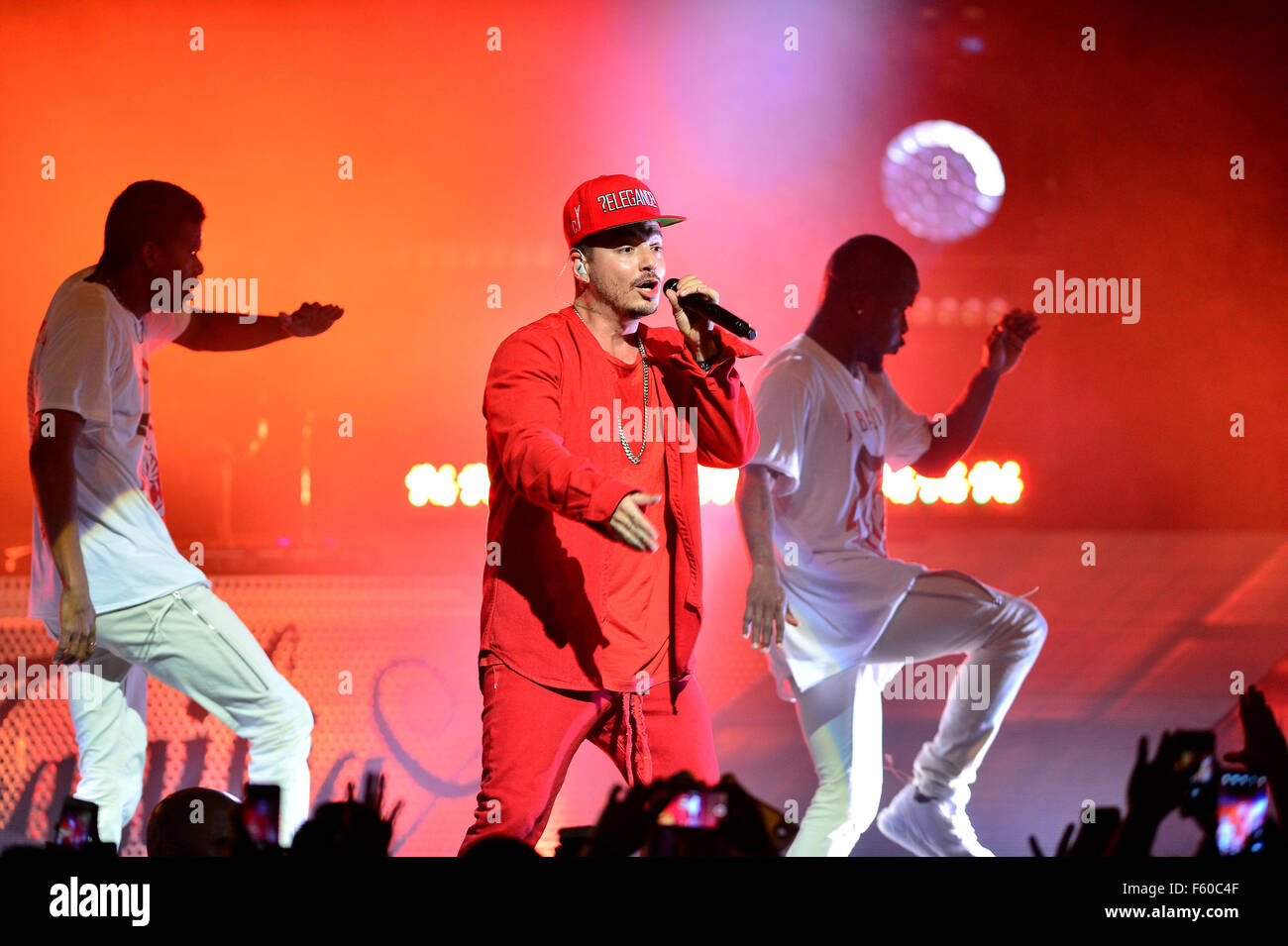J Balvin performing live on stage during J Balvin Mi Familia' tour at ...