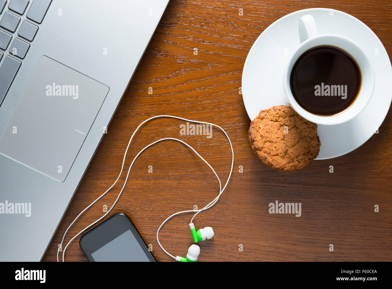 laptop and coffee cup top view on the desktop Stock Photo - Alamy