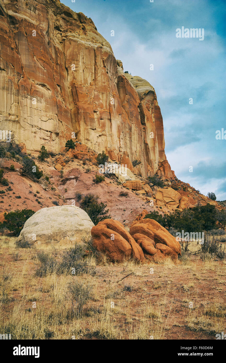 Butte and rocks on a trail path at Ghost Ranch a 21,000-acre retreat ...