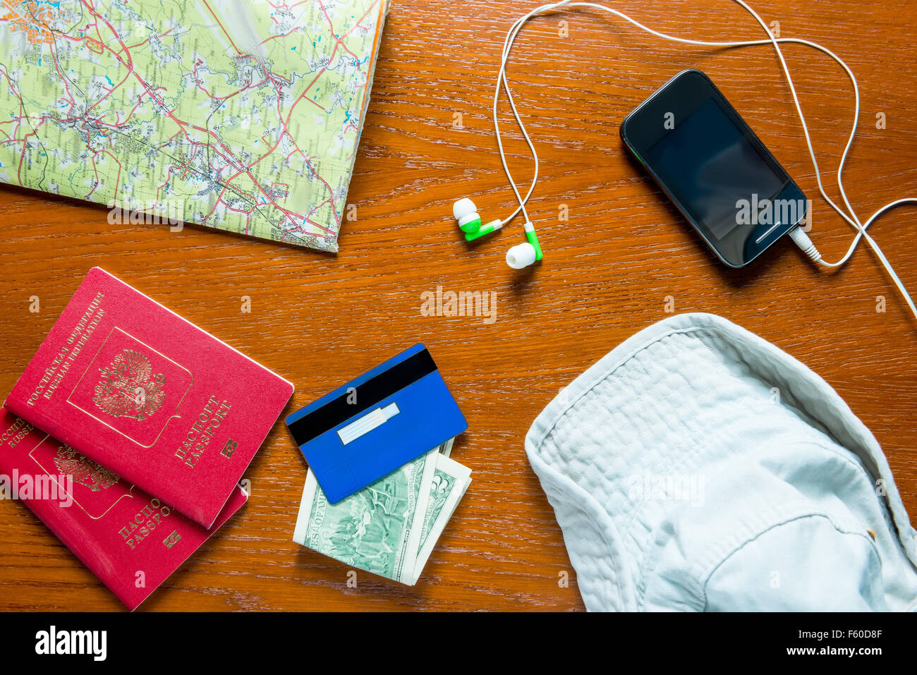 objects prepared for travel view from above Stock Photo - Alamy
