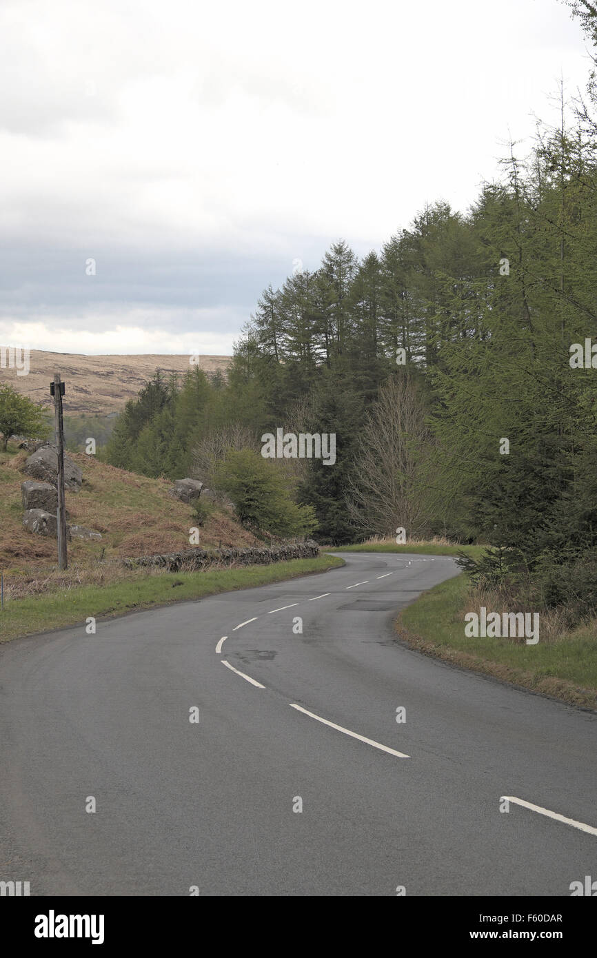 Winding rural road, North Tyne Valley, Northumberland National Park ...