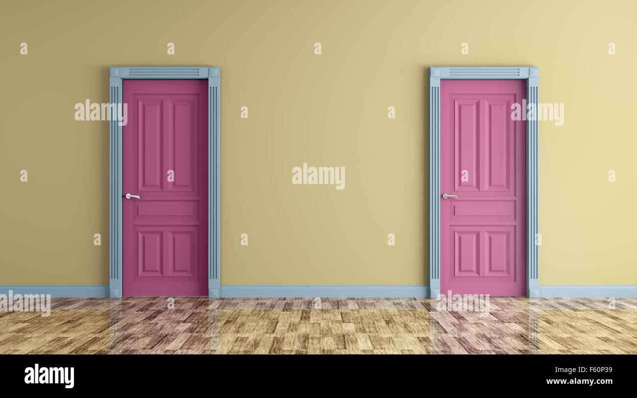 Interior of a room with two classic doors 3d render Stock Photo - Alamy