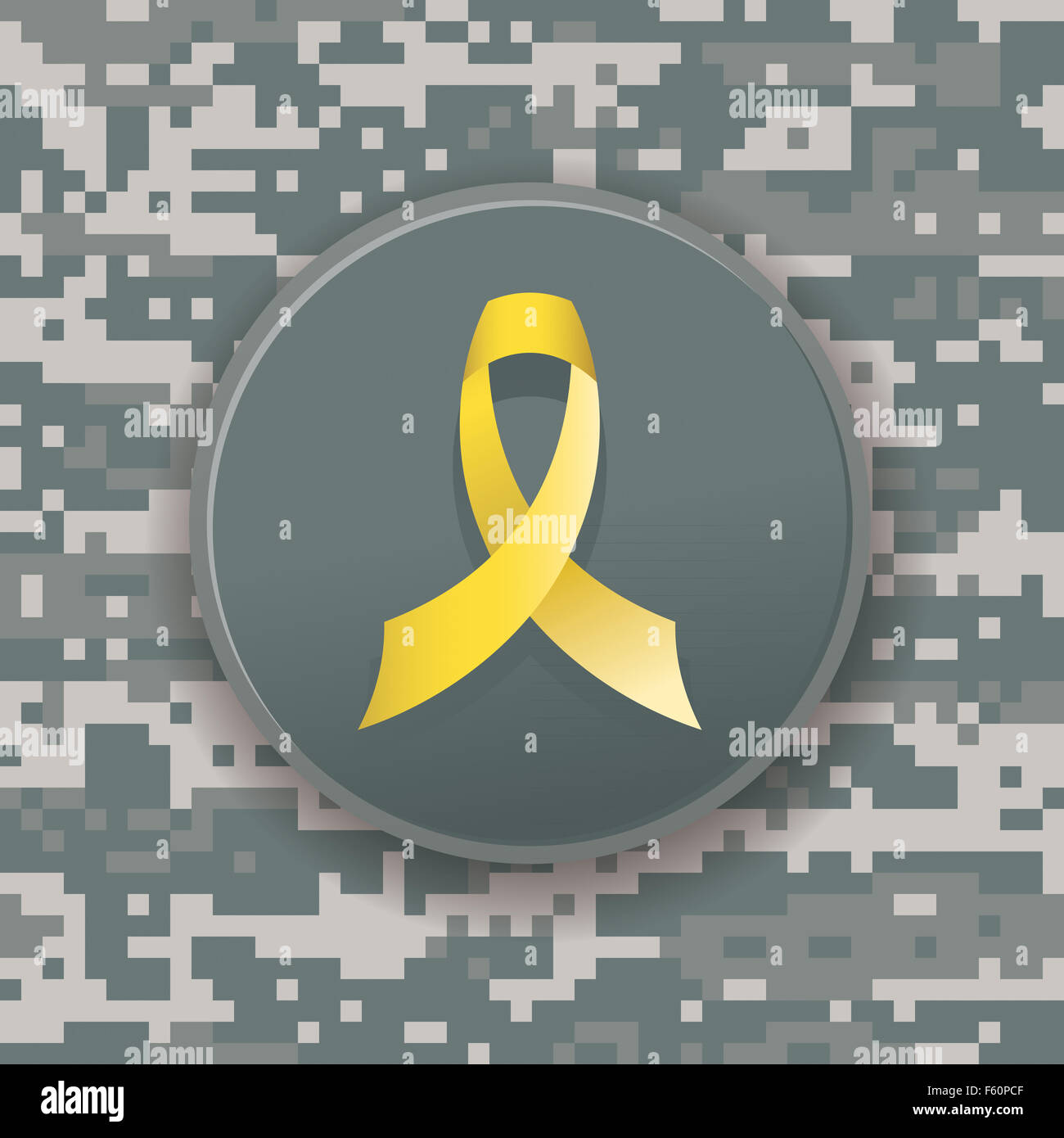 A yellow military awareness ribbon on digital desert camouflage ...