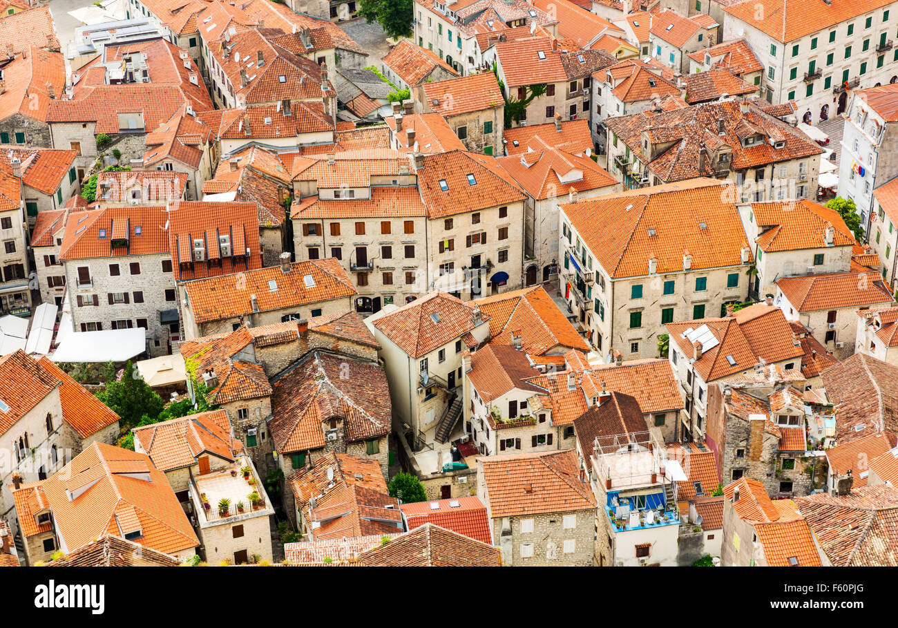 View of old town tile roofs. Kotor, Montenegro Stock Photo - Alamy