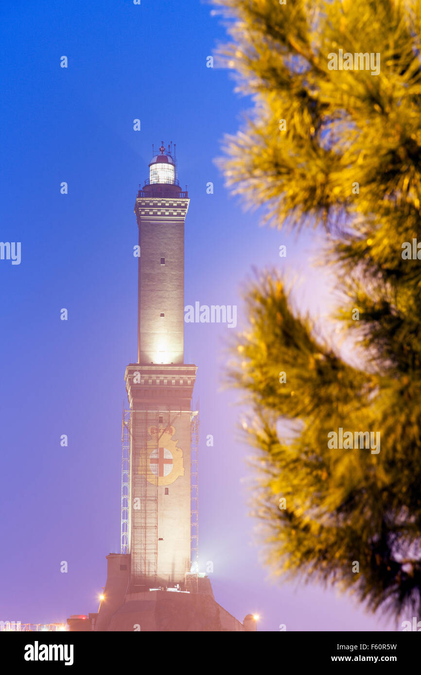 Lighthouse of Genoa at sunset. Genoa, Liguria, Italy Stock Photo - Alamy