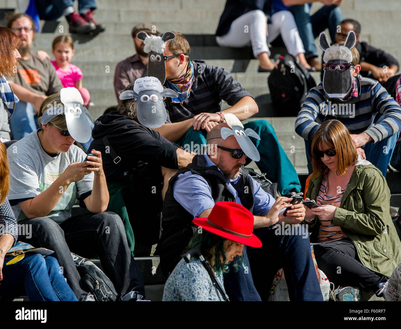 Mark Thomas, comedian and political activist holds a Sean the Sheep ...