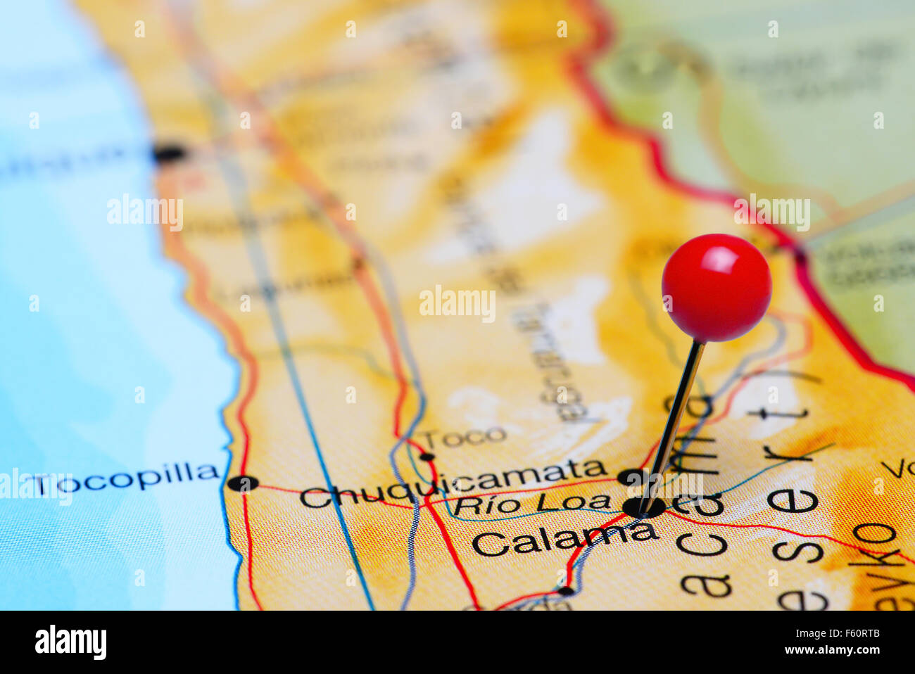 Calama pinned on a map of Chile Stock Photo - Alamy