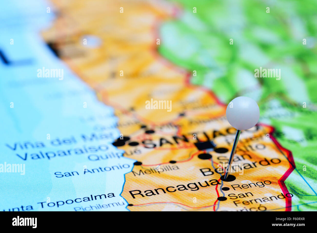 Rancagua pinned on a map of Chile Stock Photo - Alamy