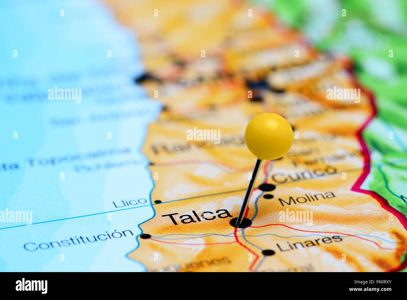 Talca pinned on a map of Chile Stock Photo - Alamy