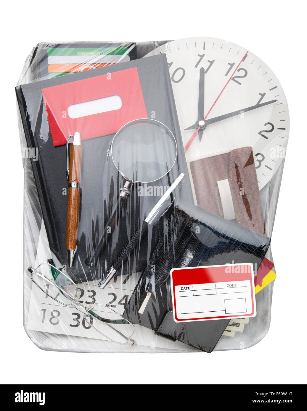 Business objects on Wrapped empty plastic white food container Stock ...