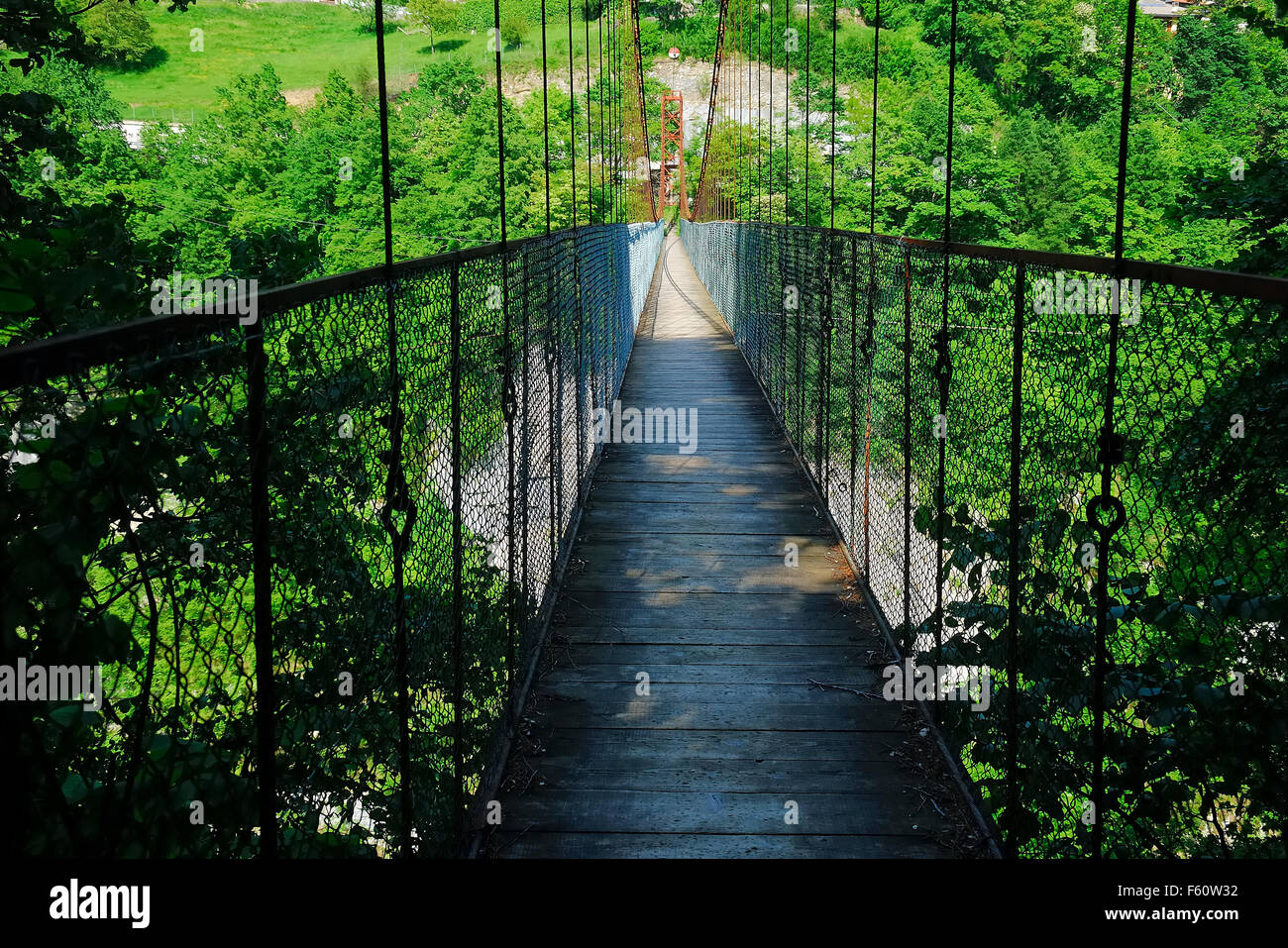 Dolomites suspended walkway deep gorge river mae dolomiti rope bridge ...