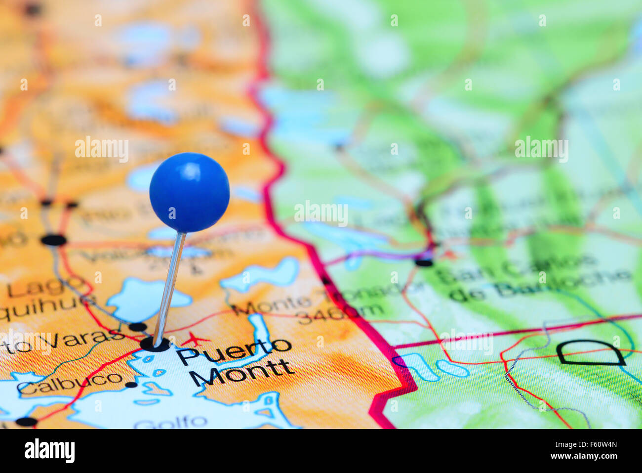 Puerto Montt pinned on a map of Chile Stock Photo - Alamy