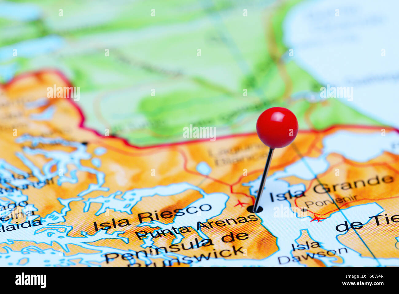 Punta Arenas pinned on a map of Chile Stock Photo - Alamy