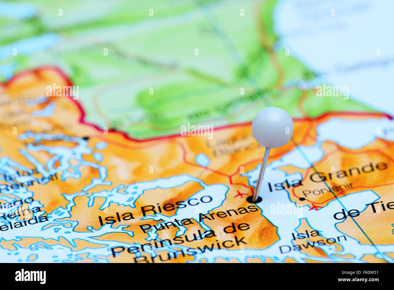 Punta Arenas pinned on a map of Chile Stock Photo - Alamy