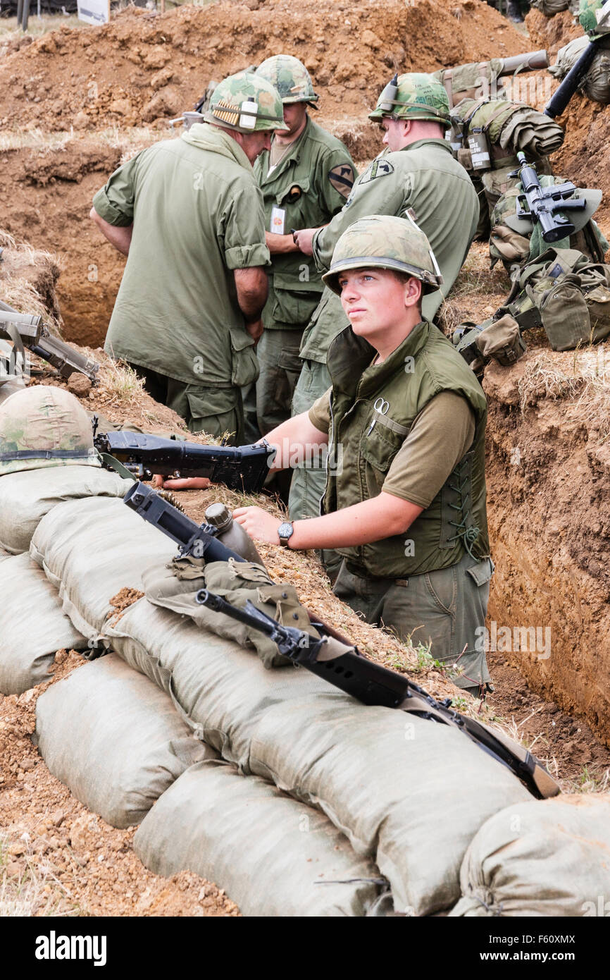 Vietnam war "rolling thunder" re-enactment group. Looking down at four ...