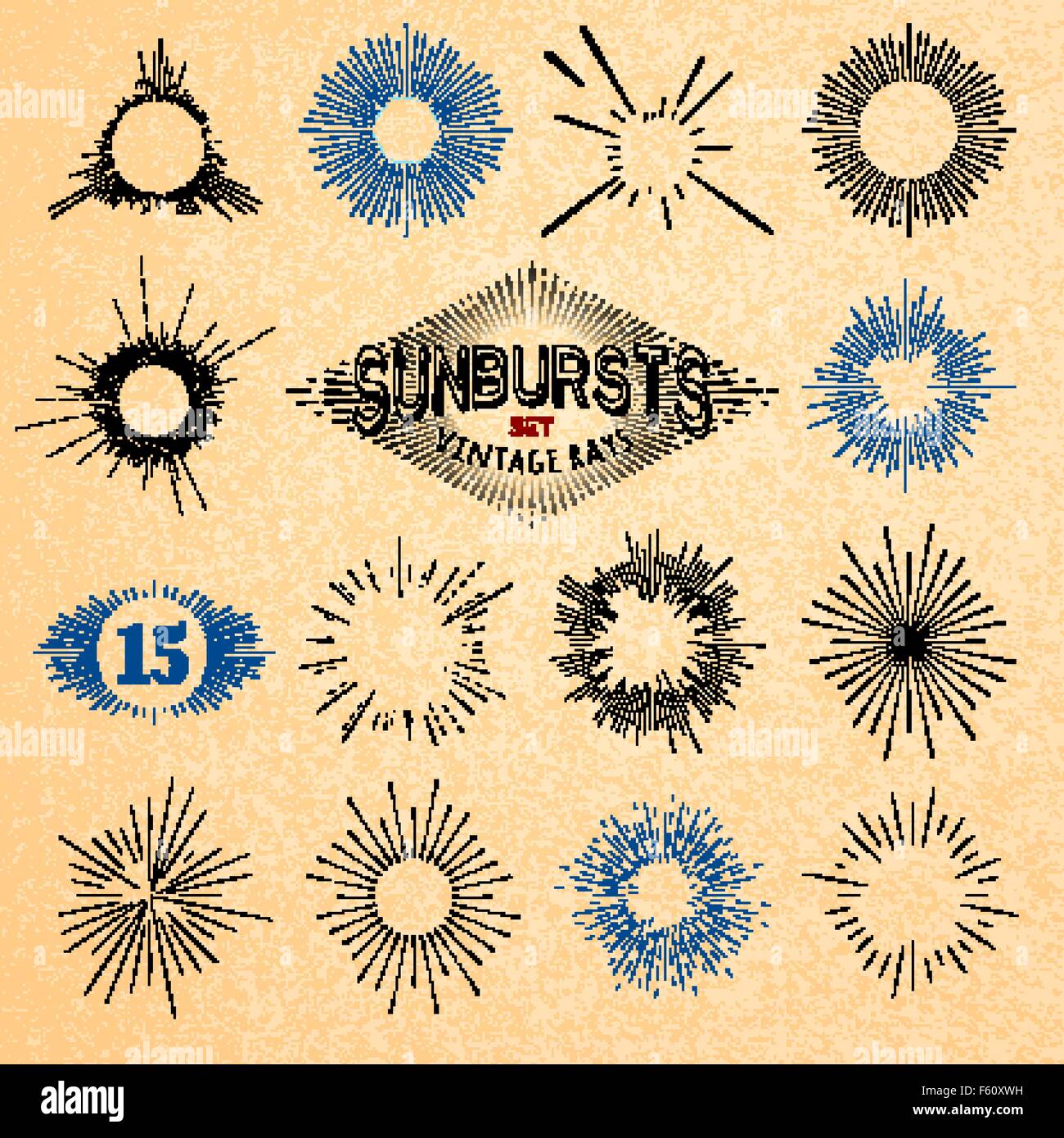 Set of Retro Sun Burst Shapes. Vector Collection of Trendy Hipster ...