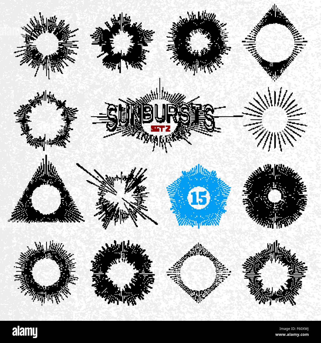 Set of Retro Sun Burst Shapes. Vector Collection of Trendy Hipster ...