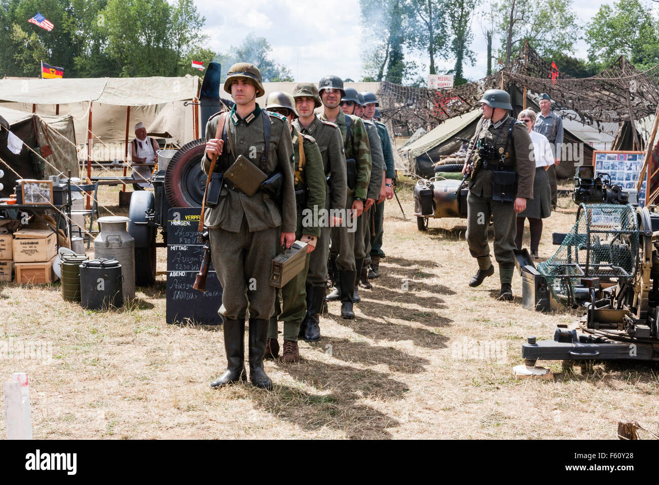 World war two re-enactment. Line of German soldiers standing at ...