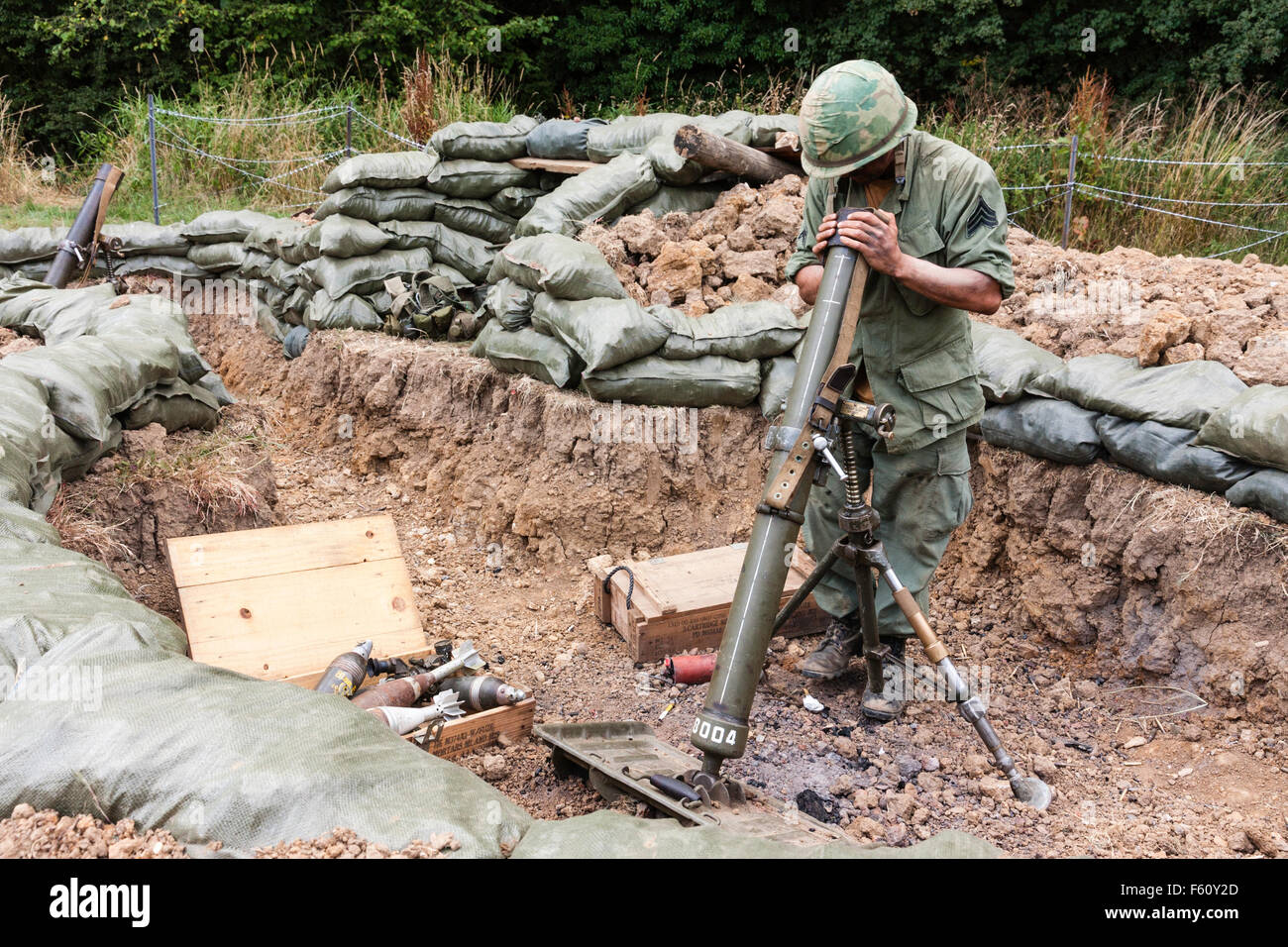 Vietnam war Rolling Thunder re-enactment group. Marine, US soldier, in ...