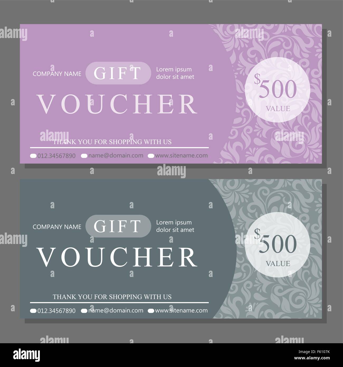 Elegant Gift Voucher Template With Damask Pattern Stock Vector Image ...
