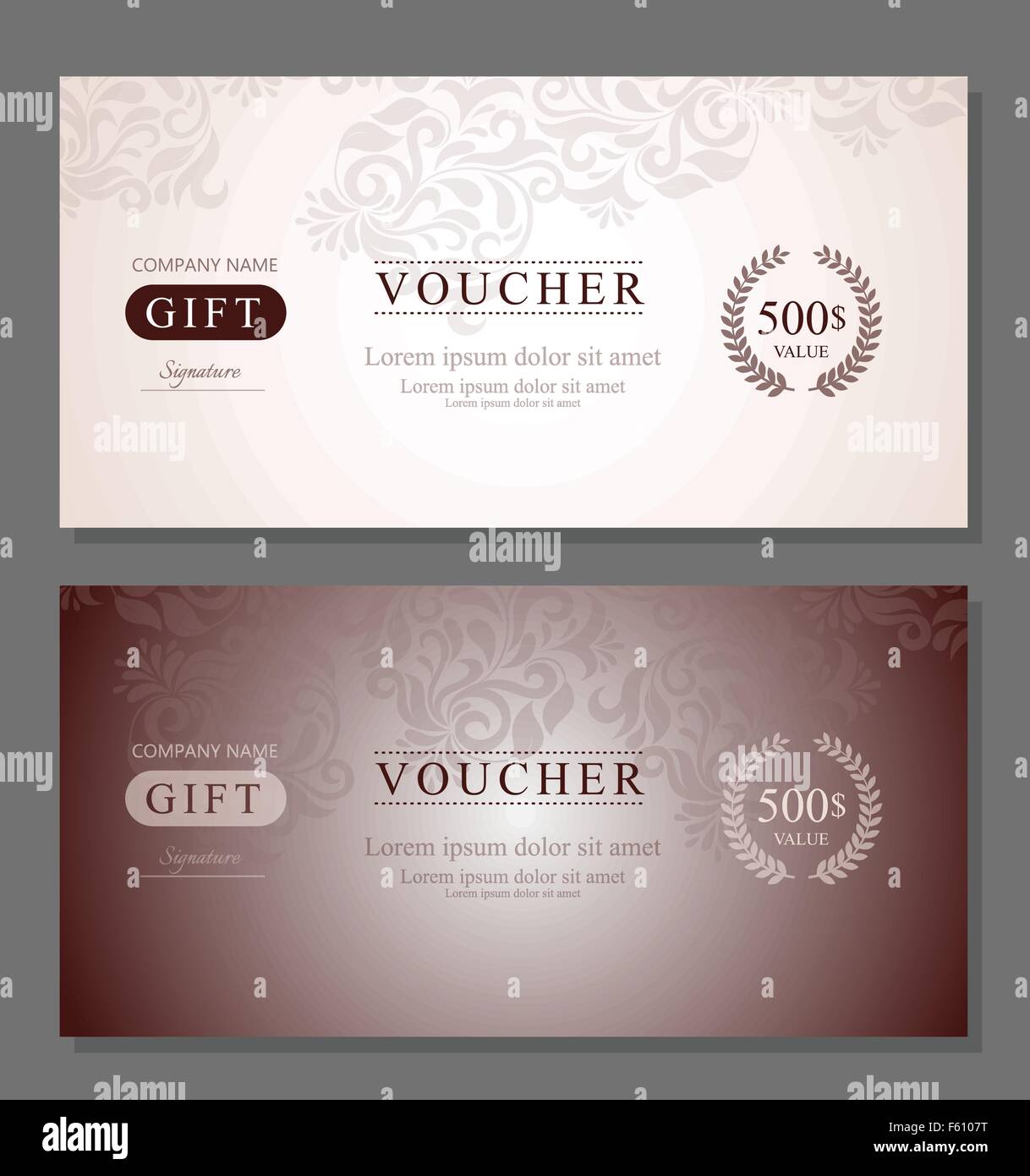 Elegant Gift Voucher Template With Damask Pattern Stock Vector Image ...