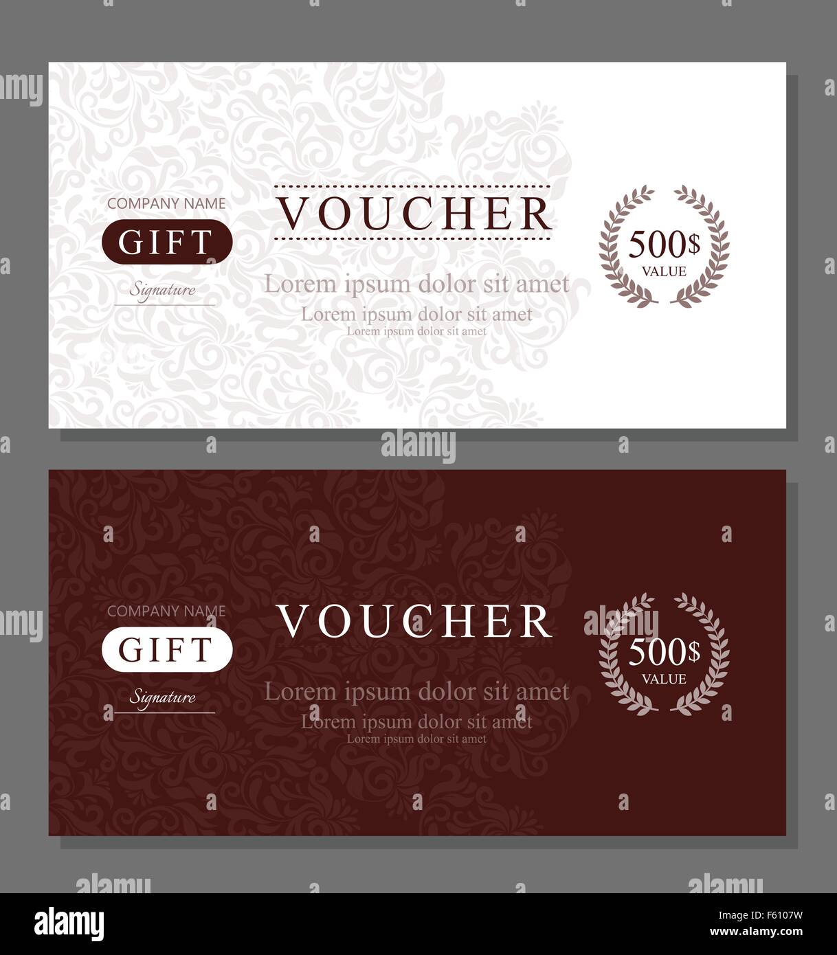 Elegant Gift Voucher Template With Damask Pattern Stock Vector Image ...