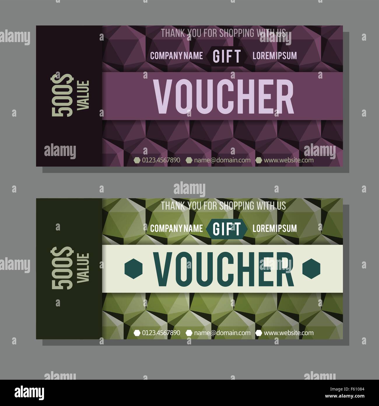 Modern Gift Voucher Template With Polyhedrons Background Stock Vector ...