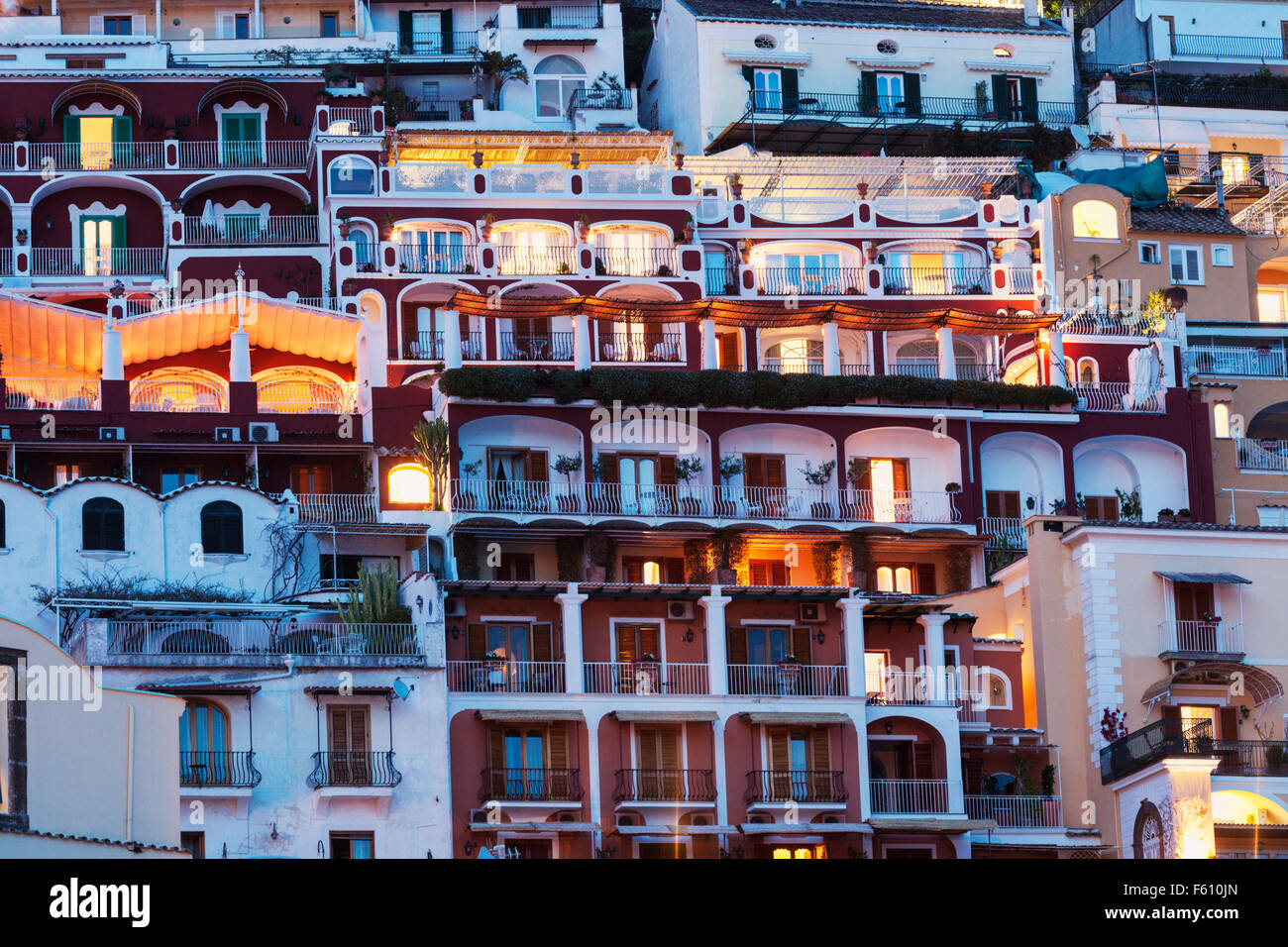 Positano architecture at sunset. Positano, Campania, Italy Stock Photo ...