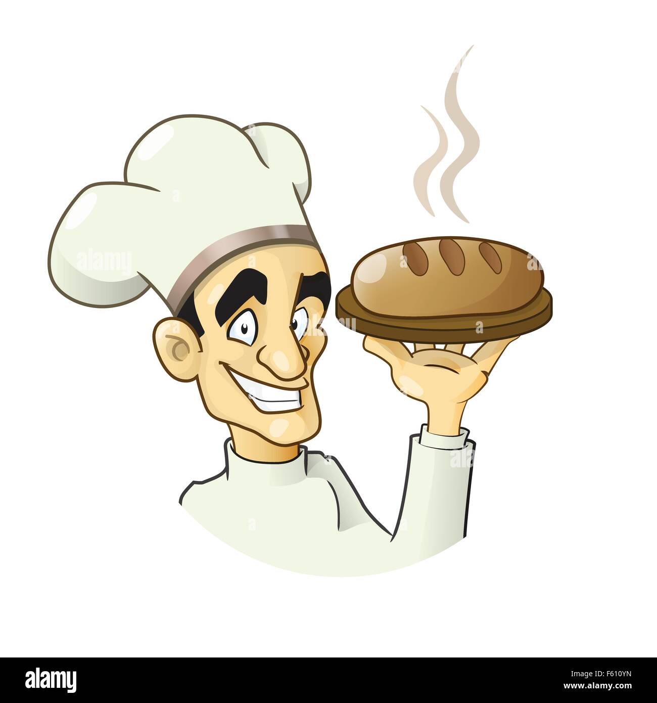 Happy Baker Presenting Loaf of Bread on white background Stock Vector ...