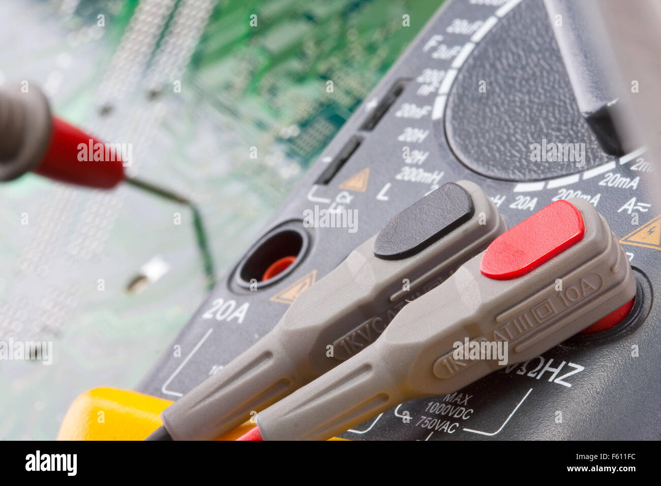 Close-up of digital multimeter on electronics circuit Stock Photo - Alamy
