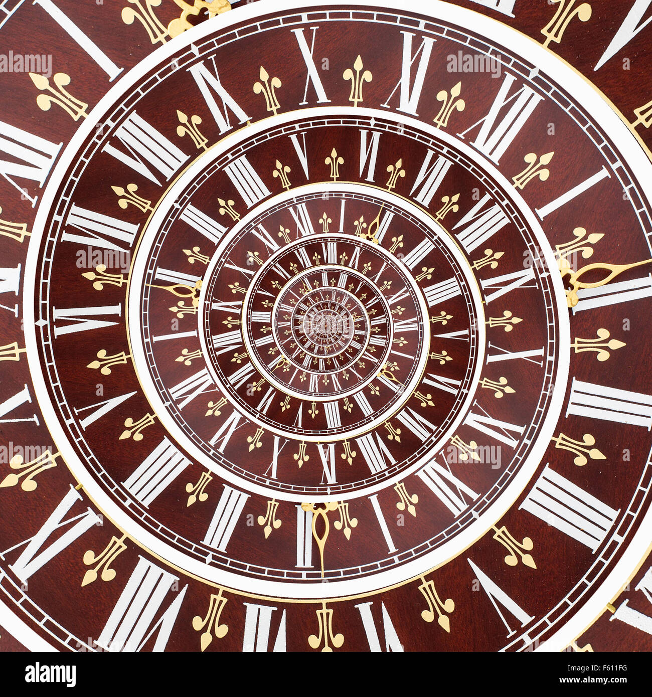 Concept of infinity time spiral. Twisted retro clock face Stock Photo ...