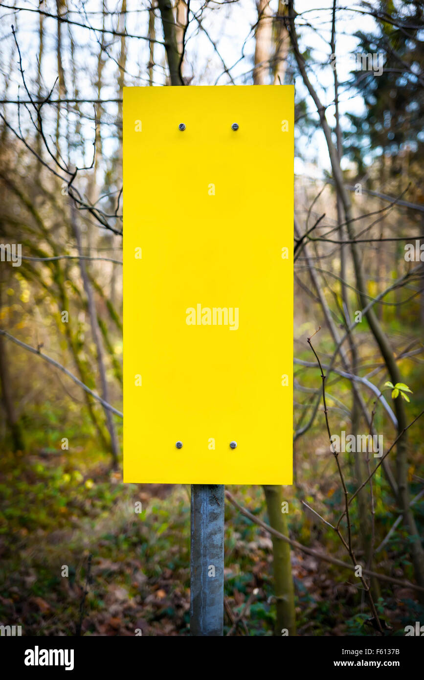 Image of empty yellow sign with free space in forest Stock Photo - Alamy
