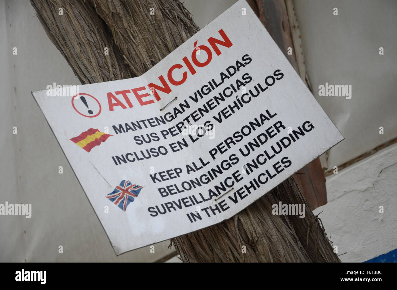 warning against pickpocketing in Ibiza Spain Stock Photo - Alamy