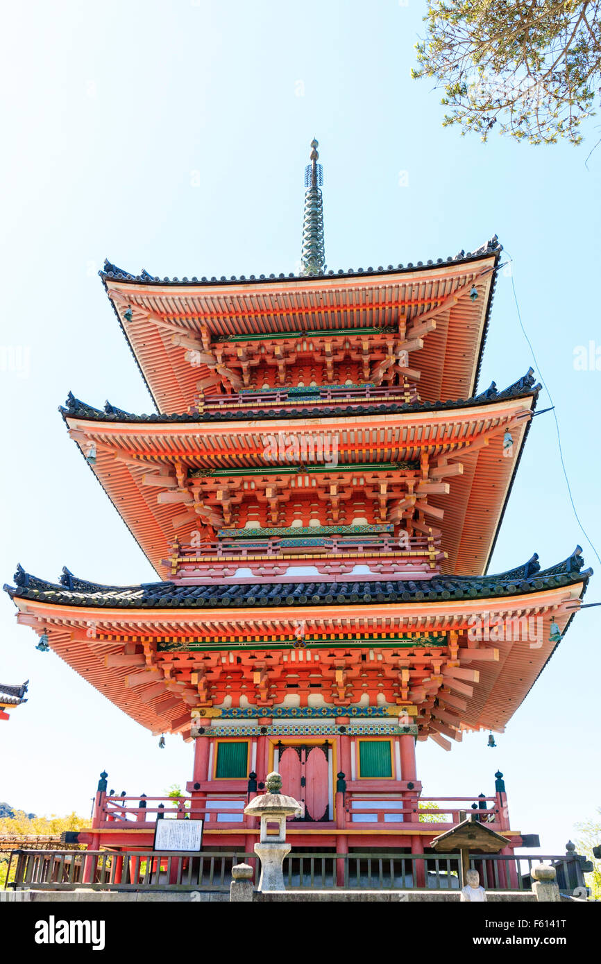 Japan, Kyoto, Kiyomizu dera temple. The Sanju-no-to, three storied ...