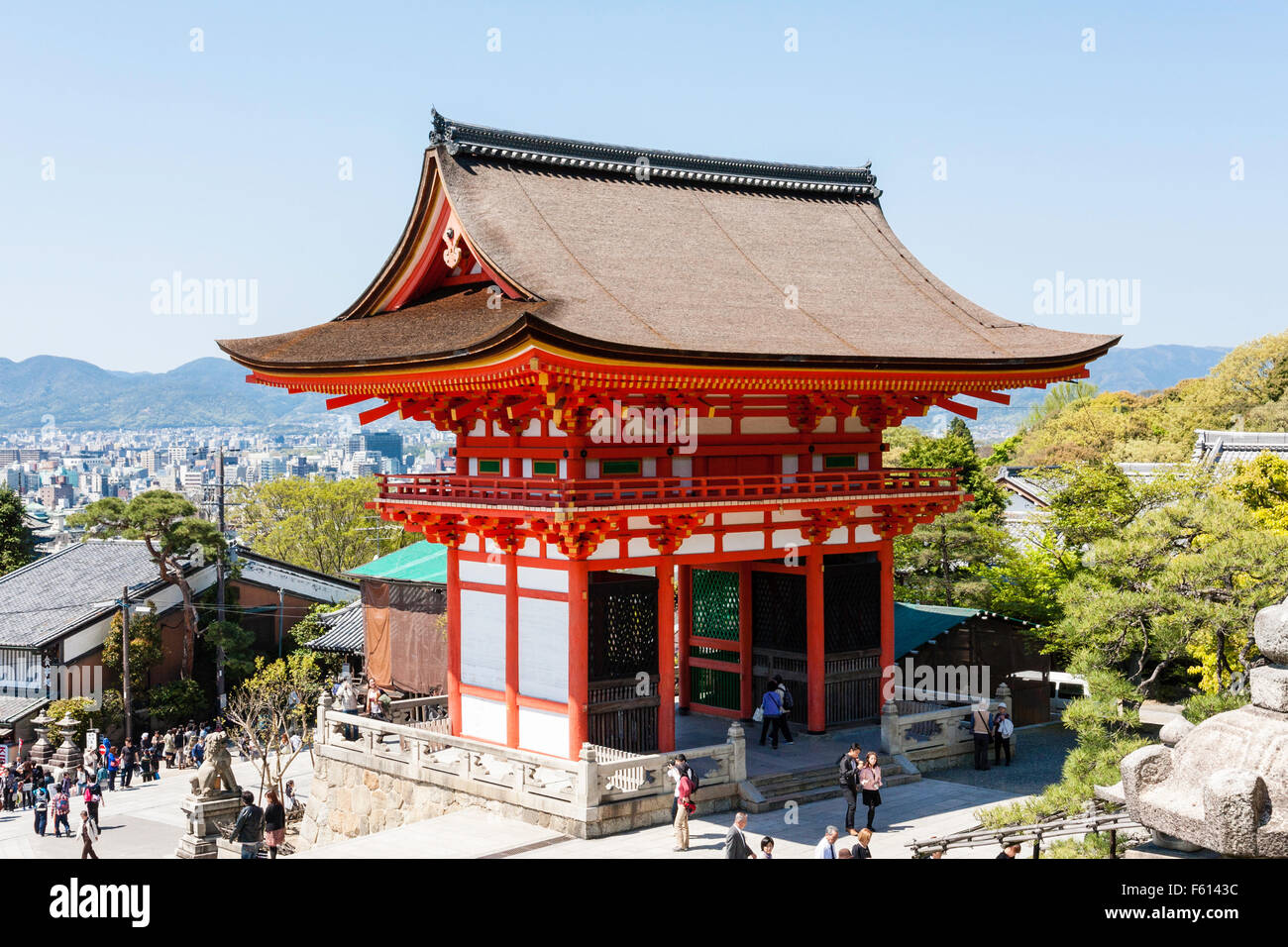 Japan, Kyoto, Kiyomizu dera temple. The Vermilion gate of the Deva ...