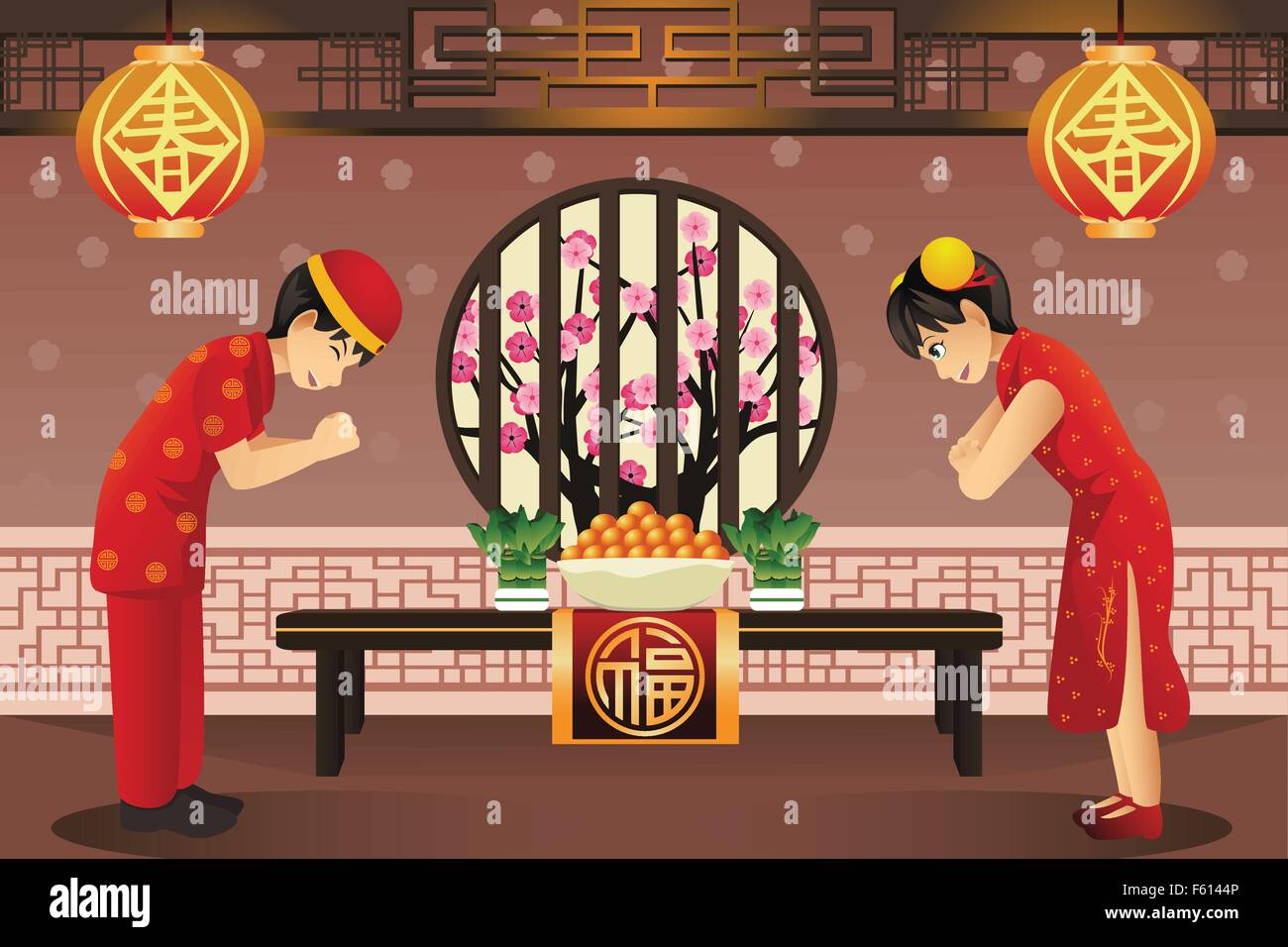 A vector illustration of Chinese kids celebrating Chinese New Years ...