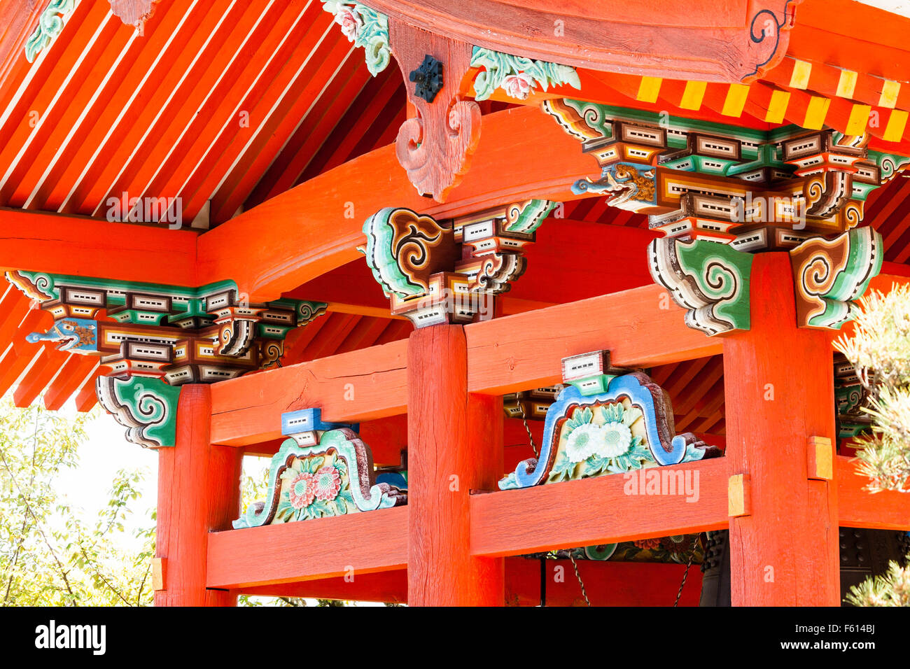 Japan, Kyoto. Kiyomizu dera temple. Close up detail of wooden carvings ...